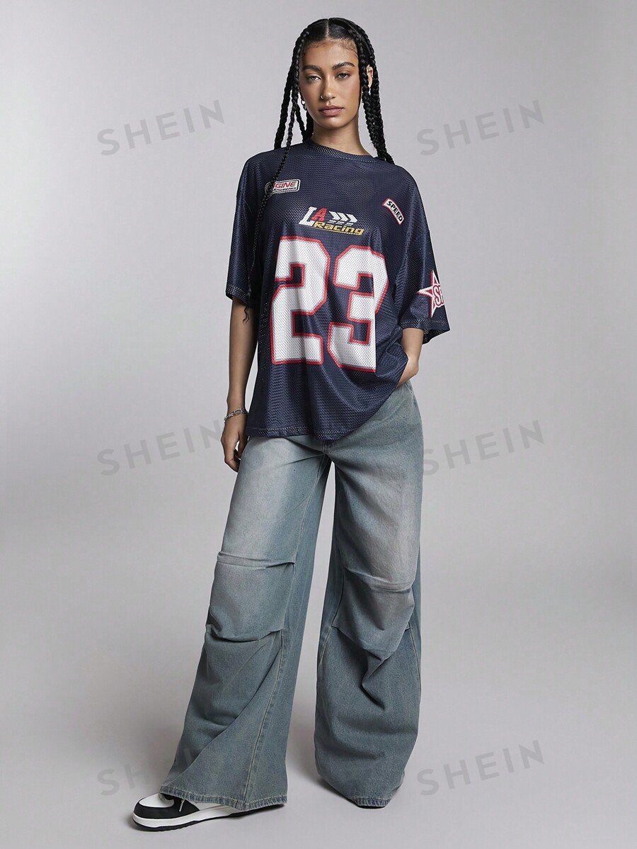 SHEIN Coolane Women's Summer Streetwear Sports Number Graphics Athletic ...