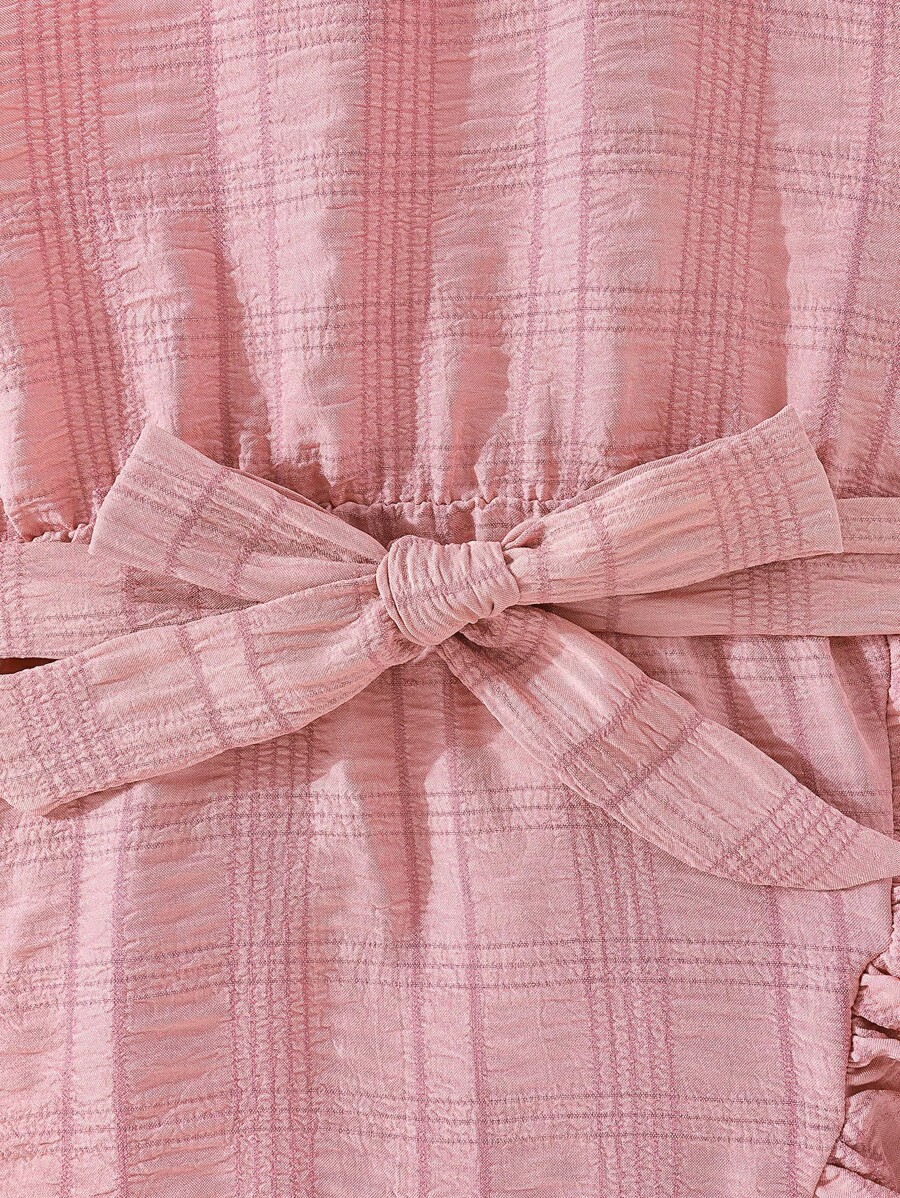 Tween Girl Ruffle Trim Wrap Hem Belted Dress Shein Usa