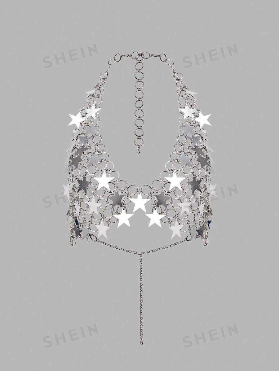 Shein Icon Womens Music Festival Party Circle Link Halter Crop Top