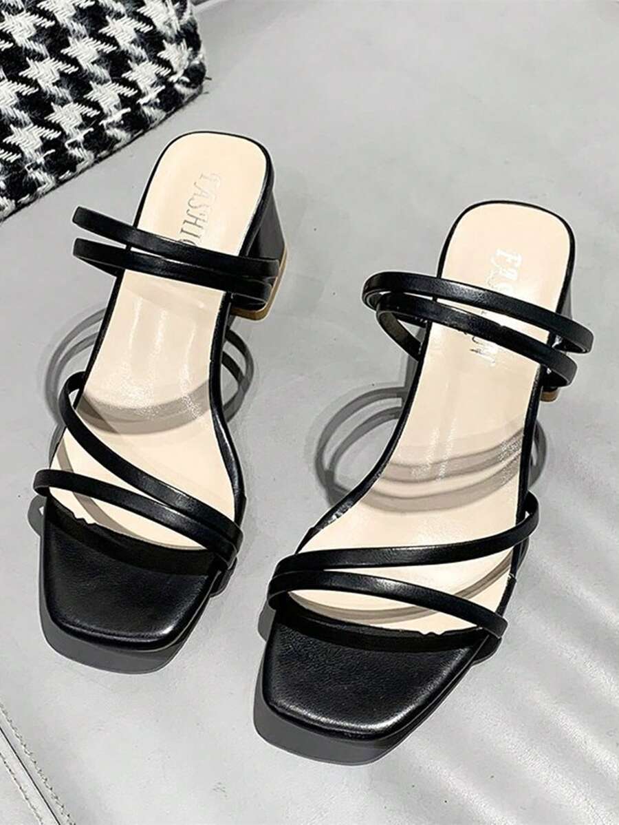 Teen Girls' Large Size High Heeled Black Sandals With Open Toe And ...