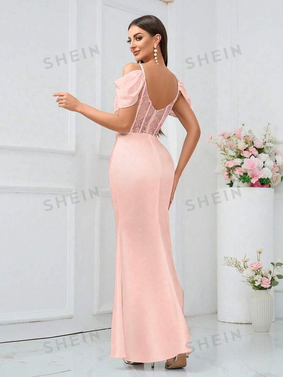 SHEIN Belle Vestido de novia romántico de cola de pez y hombros ...