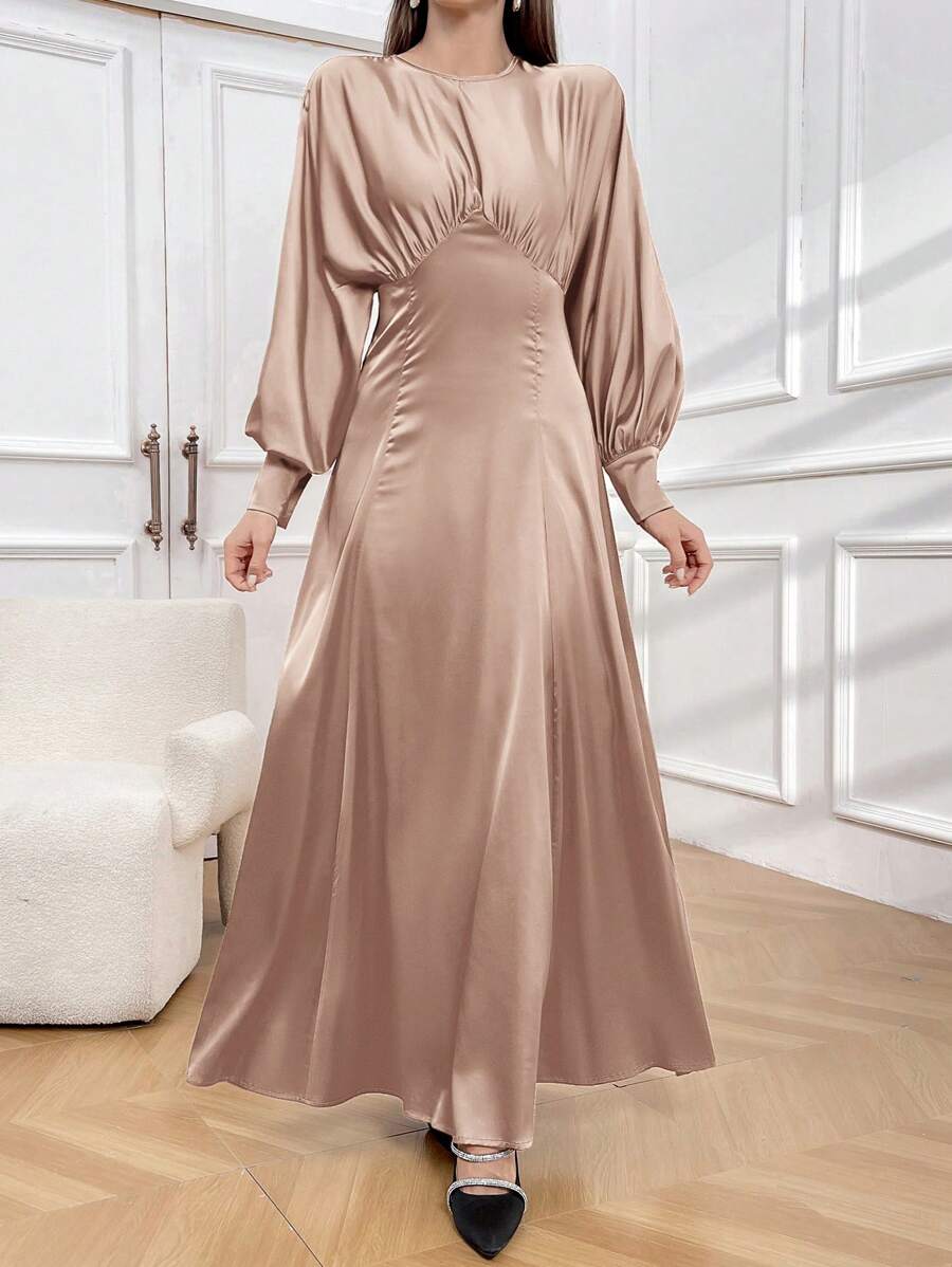 Modelyn Women's Round Neck Lantern Sleeve Party Dress With Arabic Style Embellishments Long ...