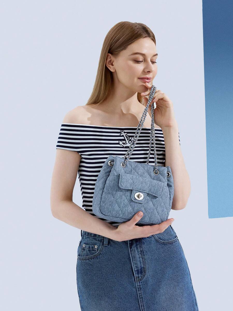MOTF PREMIUM WOMEN'S QUILTED FLAP TURN-LOCK CHAIN SHOULDER BAG | SHEIN