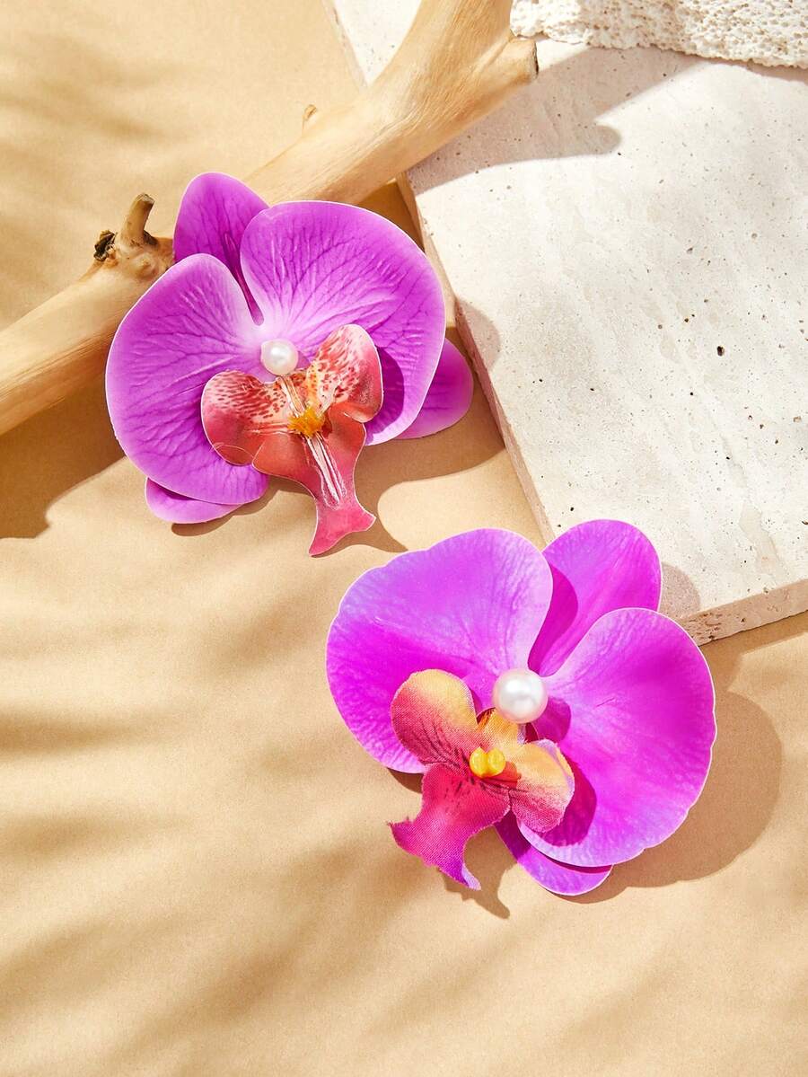 SHEIN VCAY Fashionable Purple Butterfly Orchid Stud Earrings | SHEIN USA