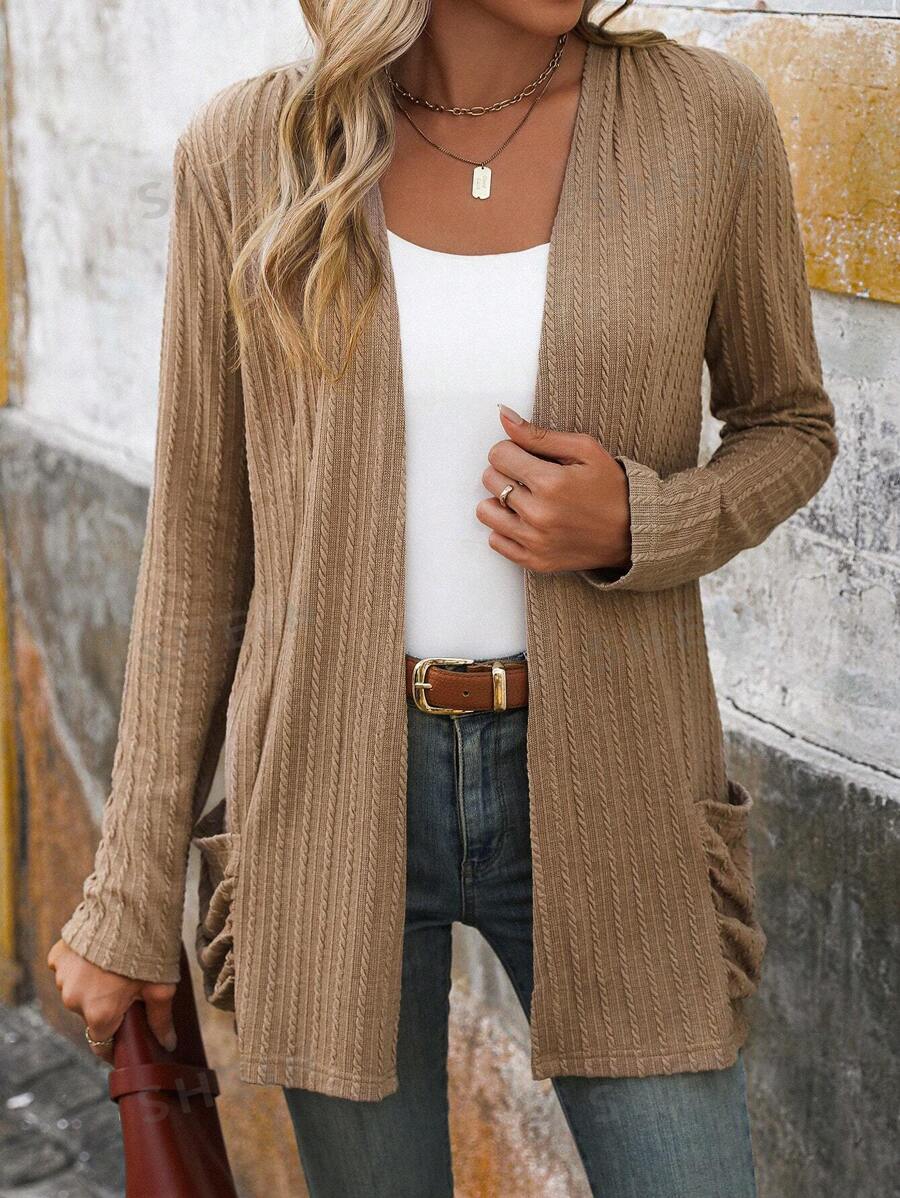 SHEIN LUNE Casual Women's Solid Color Texture Coat With Pockets Fall ...