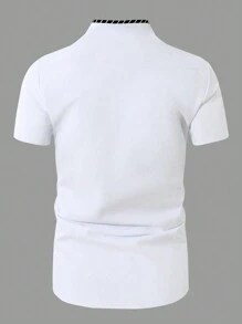 Calvornis Men's Short Sleeve Casual Shirt With Stripes And Stand Collar ...