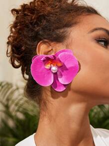 SHEIN VCAY Fashionable Purple Butterfly Orchid Stud Earrings | SHEIN USA