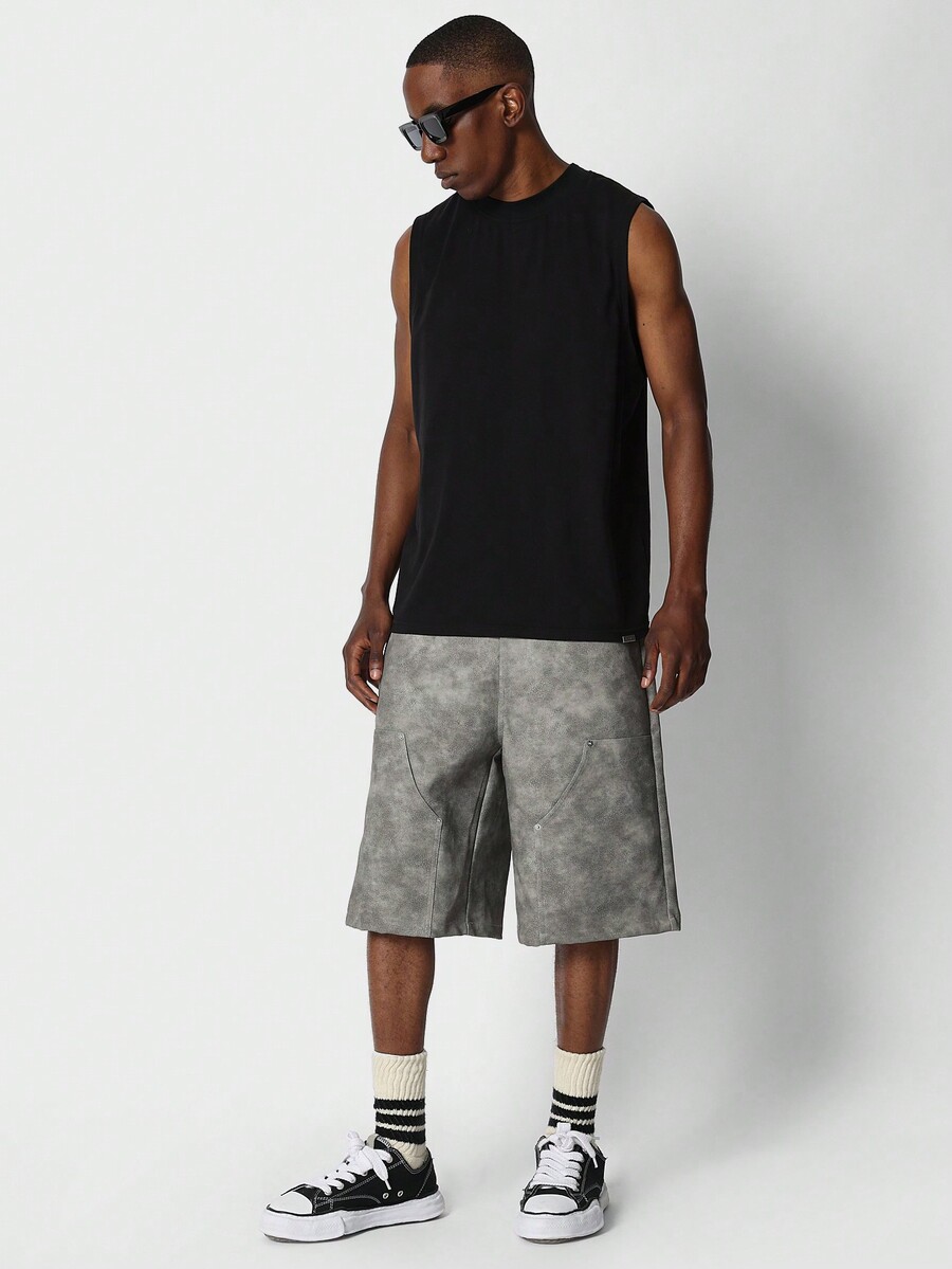 SUMWON Carpenter Detail PU Jorts | SHEIN USA