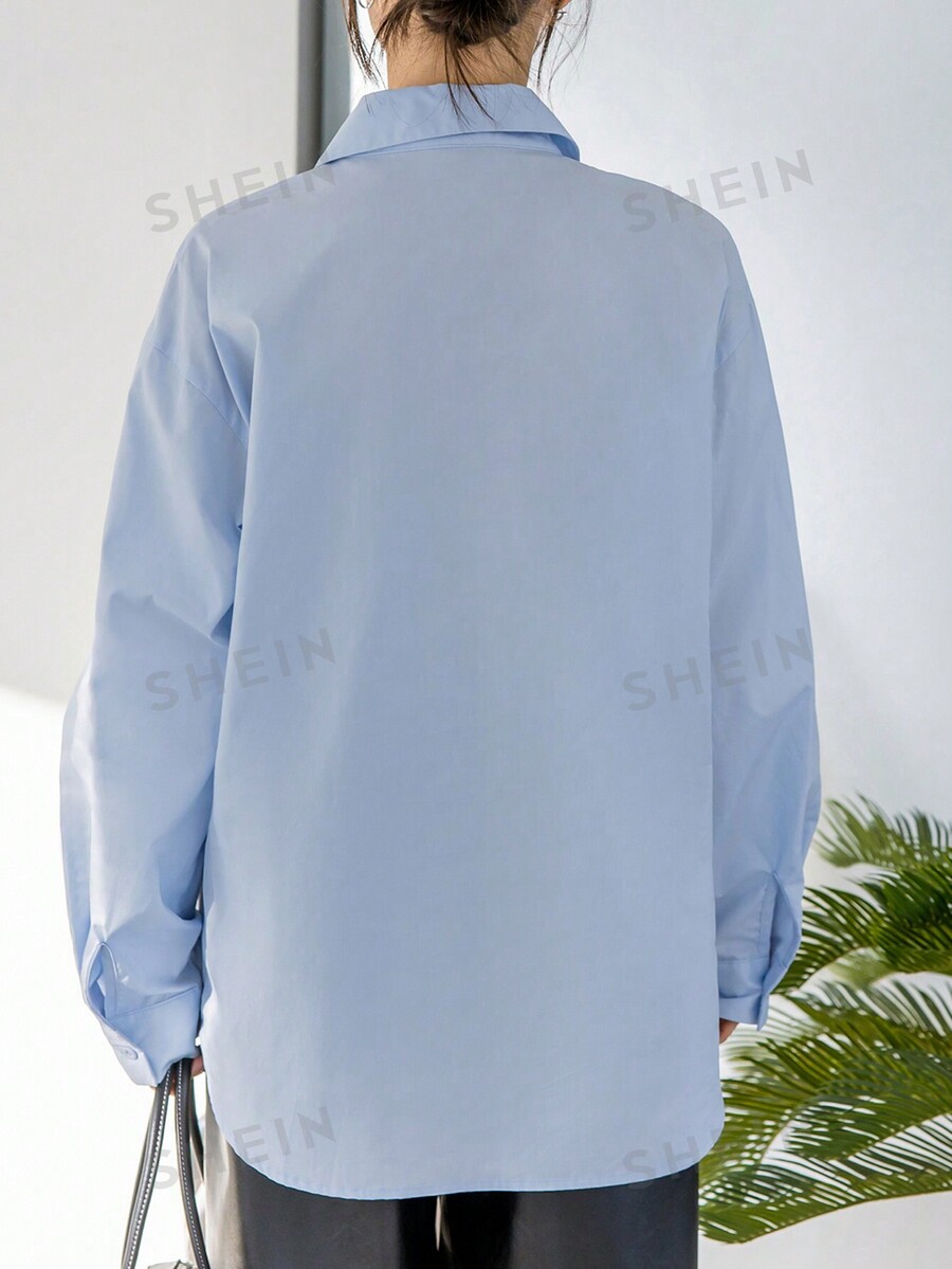 Dazy-Less Button Through Drop Shoulder Shirt | SHEIN UK