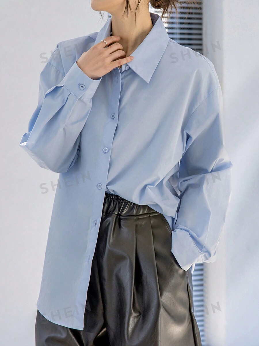 Dazy-Less Button Through Drop Shoulder Shirt | SHEIN UK