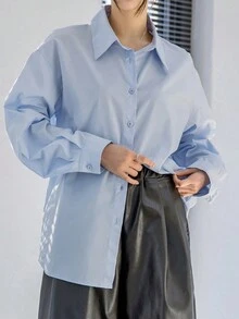 Dazy-Less Button Through Drop Shoulder Shirt | SHEIN UK