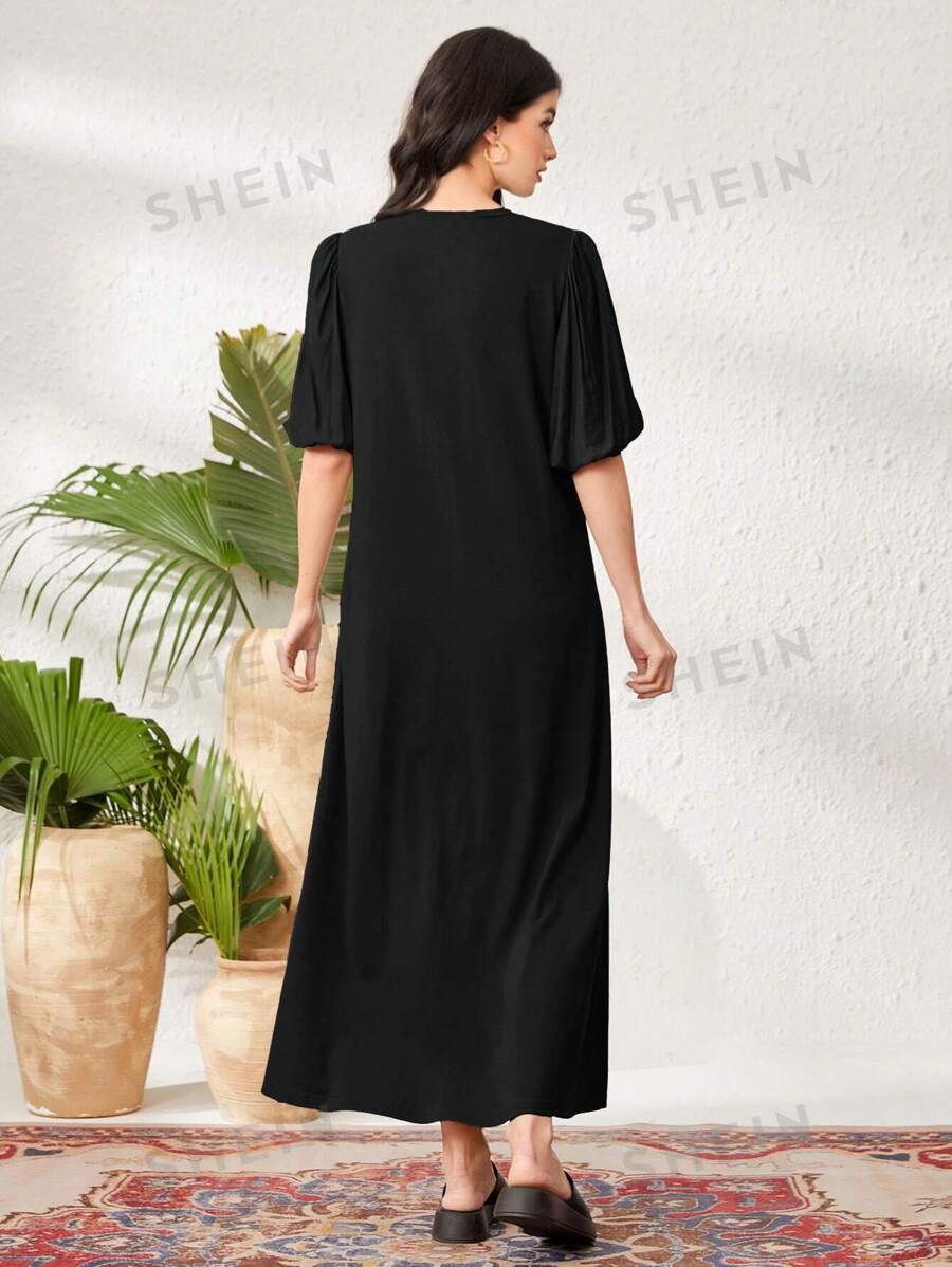SHEIN Mulvari Ladies' Solid Color Simple Everyday Arabian Dress | SHEIN USA