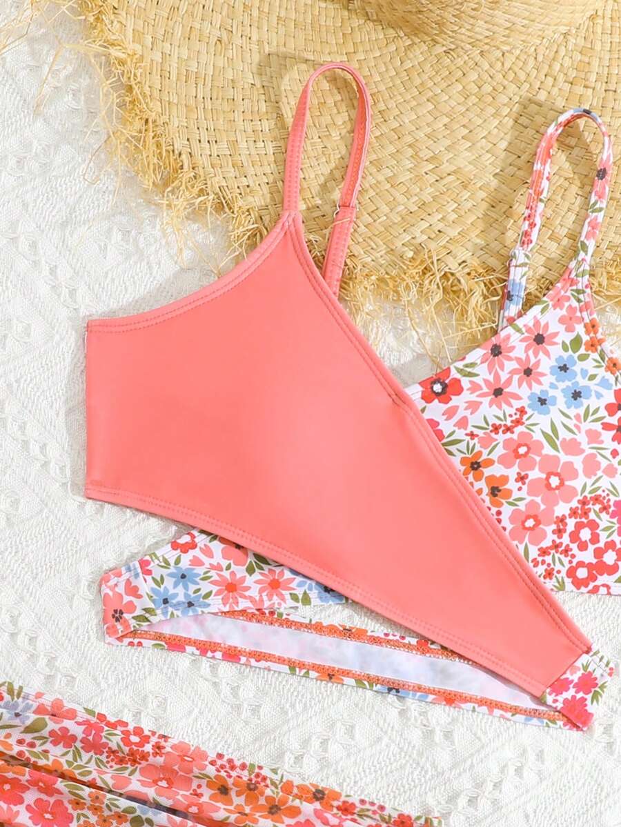 Girls' (Big) Printed Patchwork Swimsuit, Swim Briefs And Swim Skirt ...