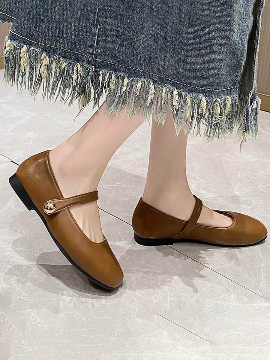 Brown Loafers With Rounded Toe, Soft Sole, Mary Jane Style With Buckle ...