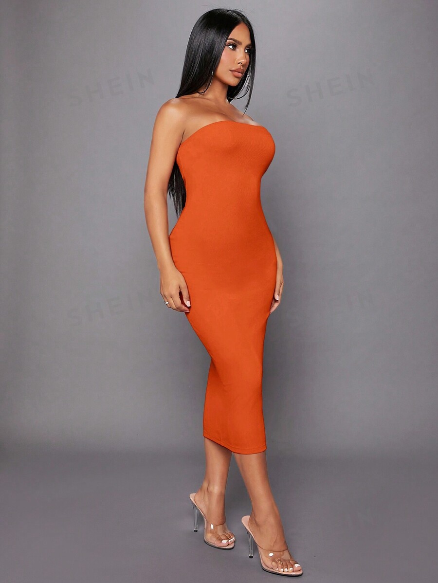 SHEIN SXY Solid Tube Slim Sexy Outfit Club Birthday Outfit Valentine's ...