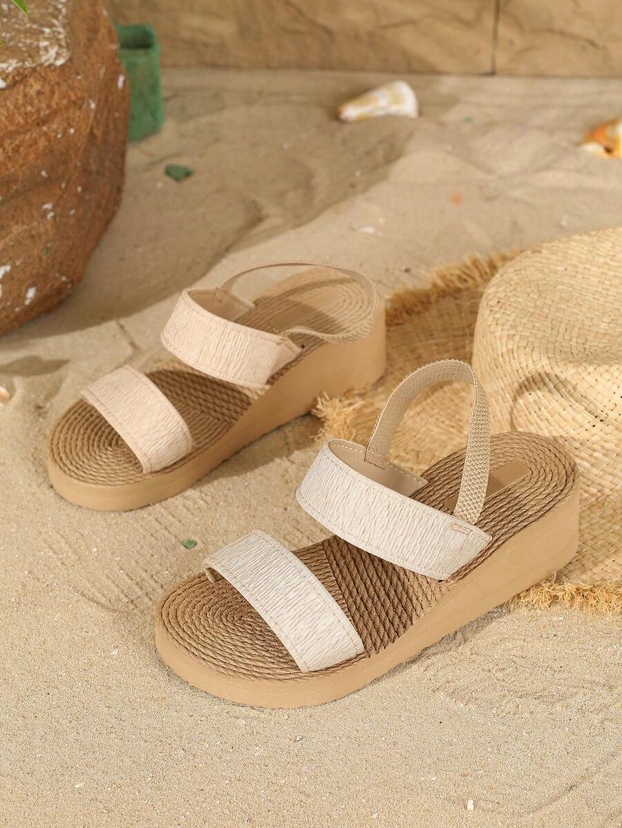 Women's Apricot Color Simple Wedge Sandals With Thick Soles For Summer ...