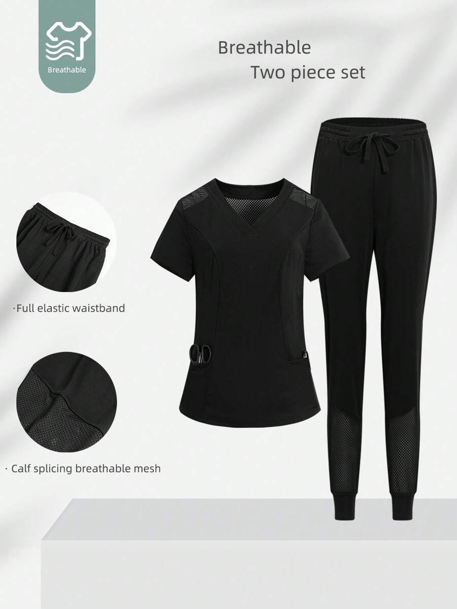 SHEIN TaskFit Shein Essnce Women Nurse Uniform Scrubs Summer Solid ...