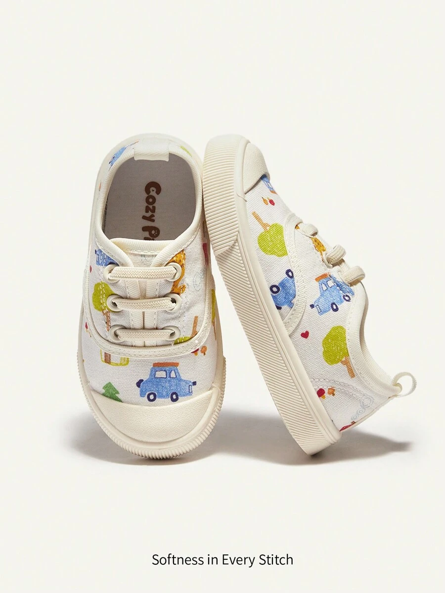 Cozy Cub 1 คู่ ยูนิเซกส์ การ์ตูนกราฟฟิตีออกแบบผ้าใบรองเท้าผ้าใบแฟชั่น ...