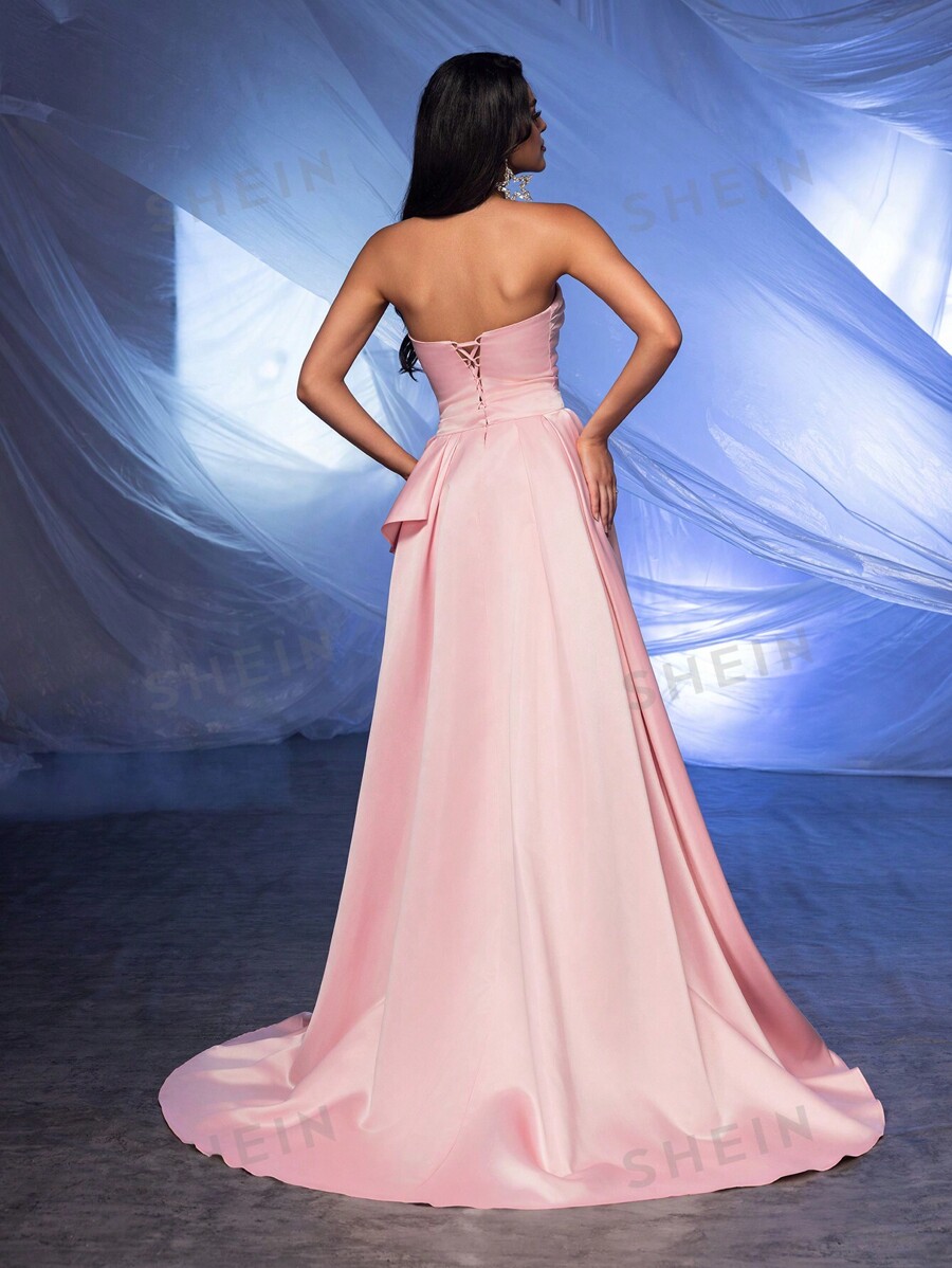 SHEIN Belle Elegant And Gorgeous Light Pink Strapless Mermaid Dress ...