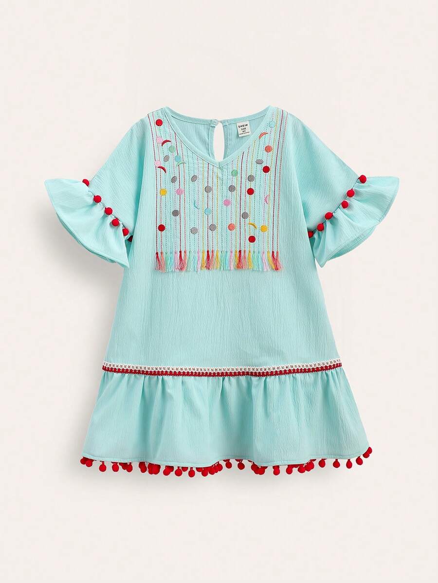 SHEIN Young Girl Colorful Dopamine V-Neck Loose Mid-Length A-Line Dress ...