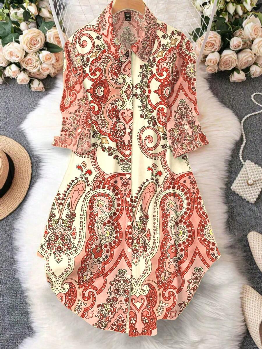 SHEIN LUNE Women's Vintage Style Printed Simple Daily Dress | SHEIN USA