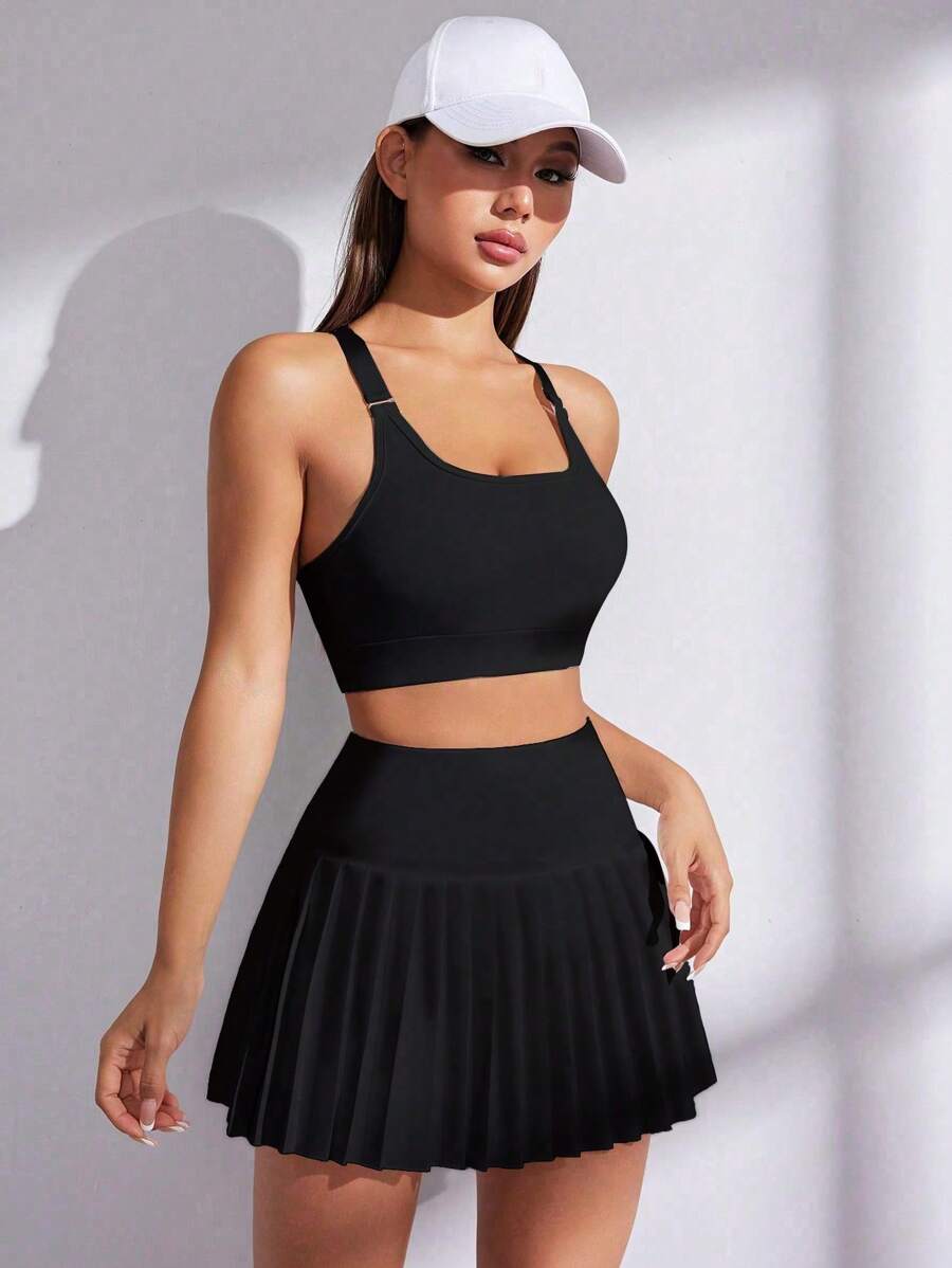 Eassivo Eassivo Summer Solid Color Cropped Halter Top And Pleated Skirt ...