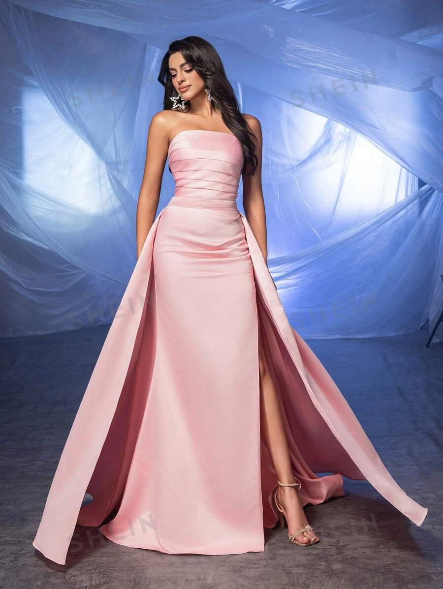 SHEIN Belle Elegant And Gorgeous Light Pink Strapless Mermaid Dress ...
