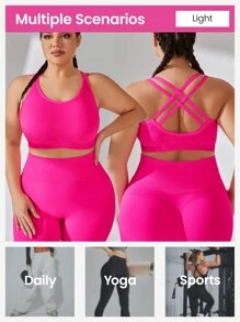 Studio SHEIN Sport Plus Size Women Solid Color Seamless Cross-Back ...