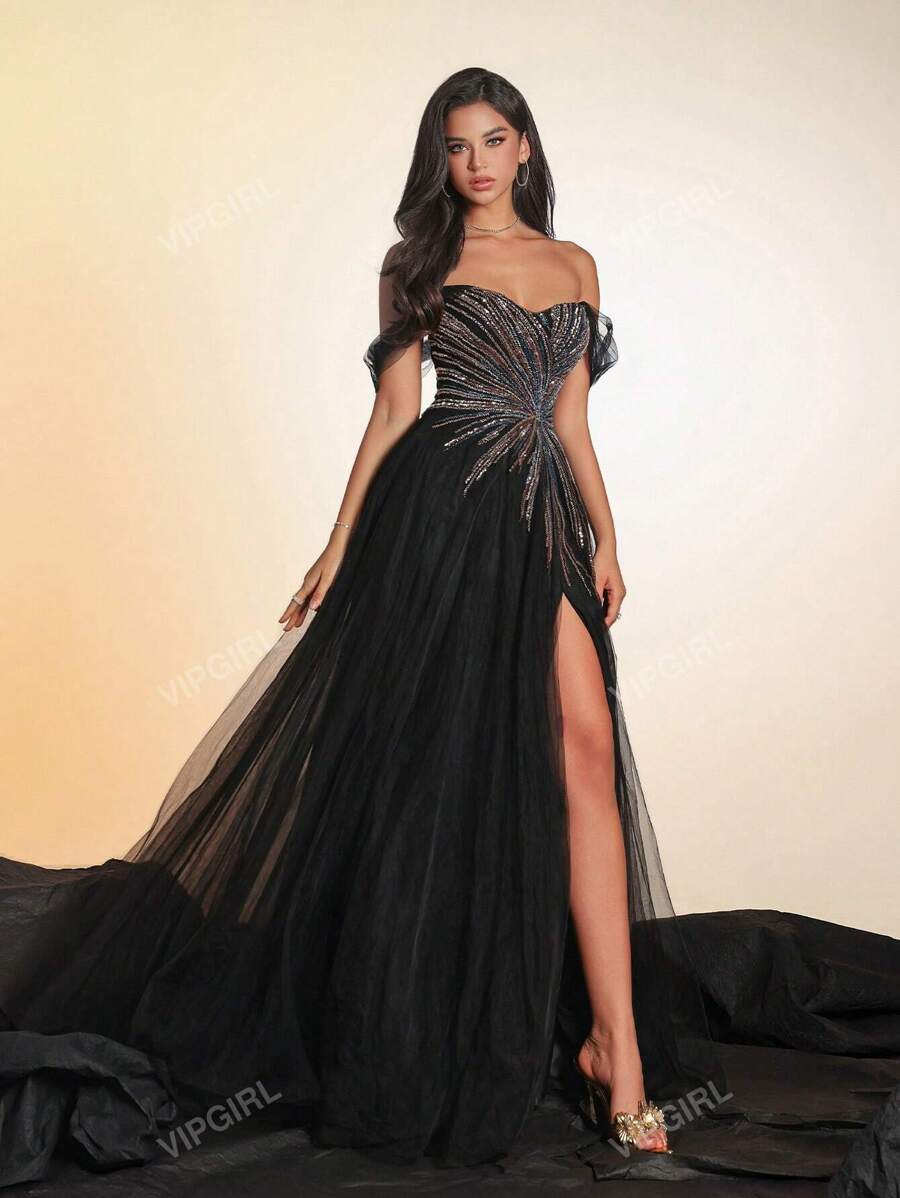 VIPGIRL VIPGIRL Elegant Mesh Maxi Dress, High-End And Graceful Evening ...