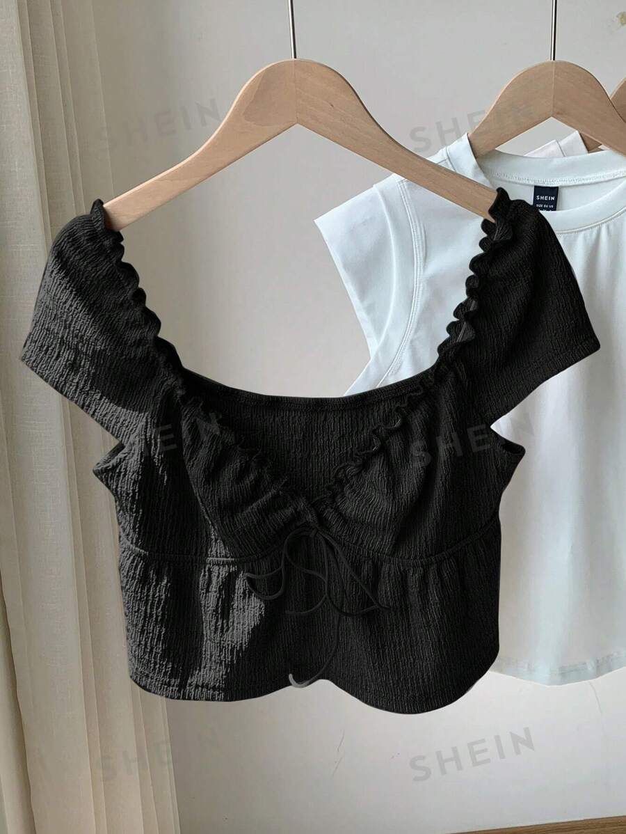 SHEIN EZwear KELLAN CAP SLEEVE TOP BLUE | SHEIN UK