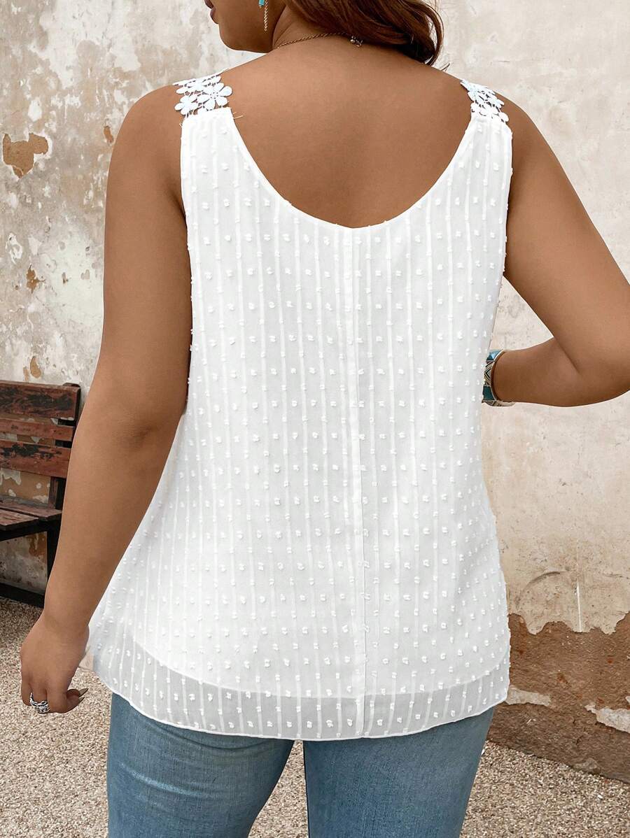 Plus Size Holiday Leisure Solid Color Lace Patchwork Tank Top, Summer ...