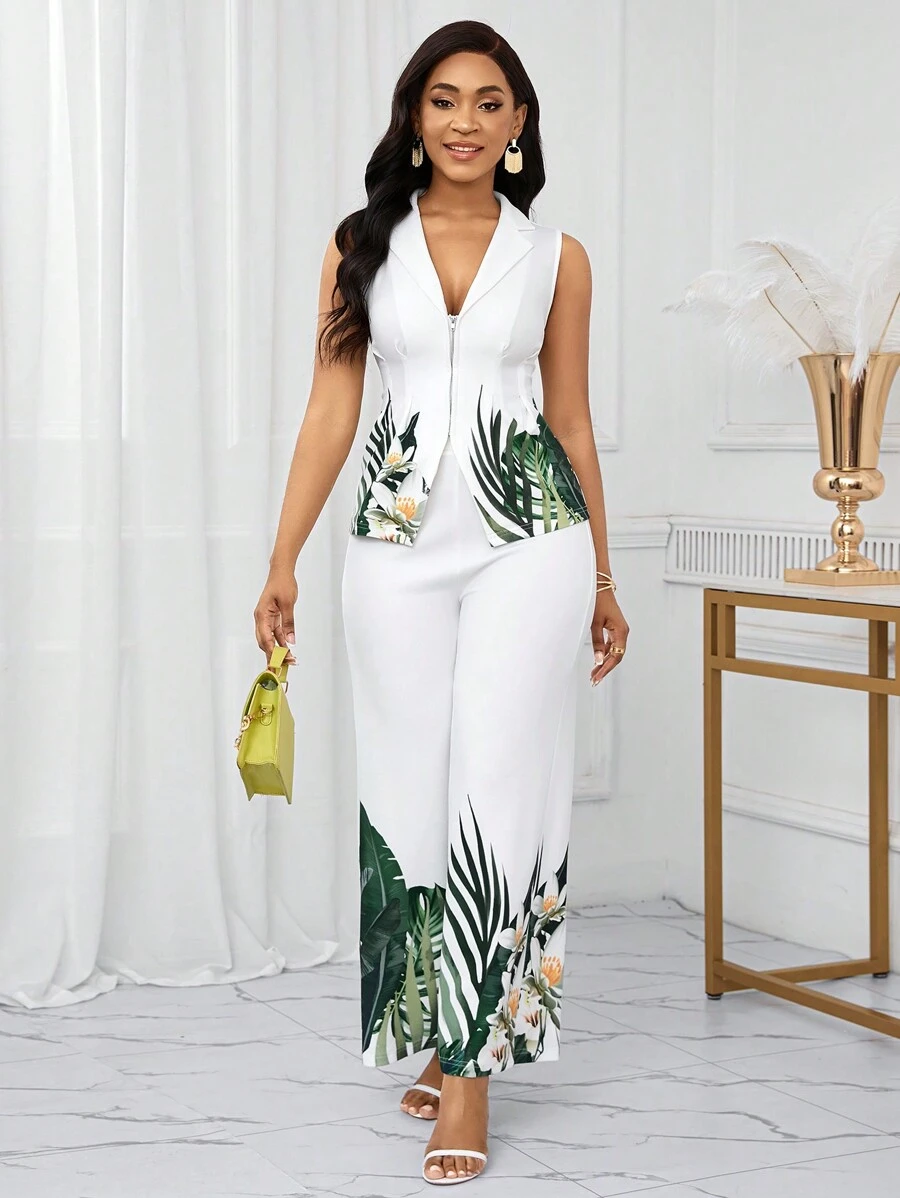 SHEIN Lady Women Two Piece Sets Ladies' Floral Print White Wide Leg ...