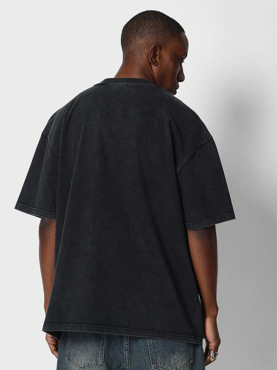 SUMWON Washed Tee With Heart Flame And Los Angeles Print | SHEIN USA