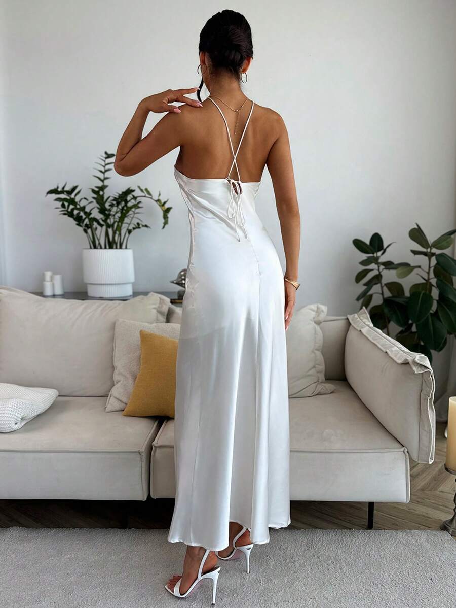 SHEIN Privé Women's 3D Flower Neck Hanging Fish Tail Long Dress ...