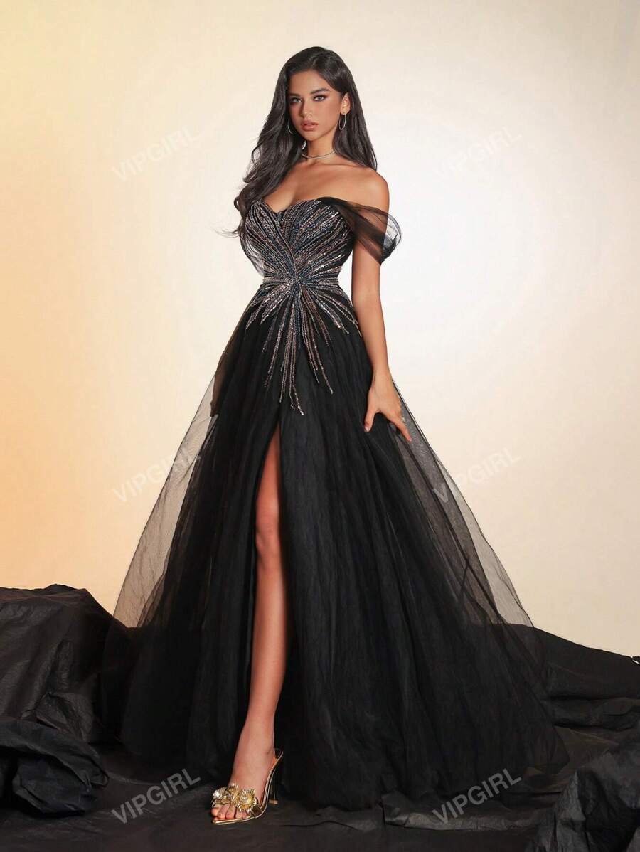 VIPGIRL VIPGIRL Elegant Mesh Maxi Dress, High-End And Graceful Evening ...