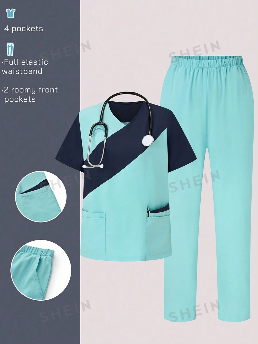 Shein Taskfit Ensemble Uniforme De Top à Manches Courtes Simple Et