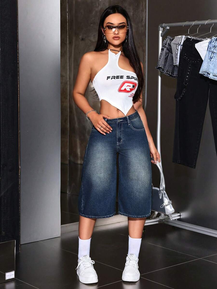 SHEIN ICON Women's Cartoon Character Print Wide Leg Loose Seven-Point ...