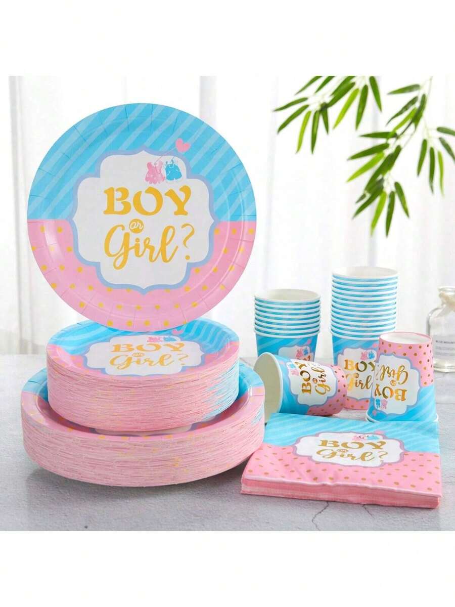 Gender Reveal Party Supplies Kit, Gender Reveal Plate Paper Plates, 7/9 ...