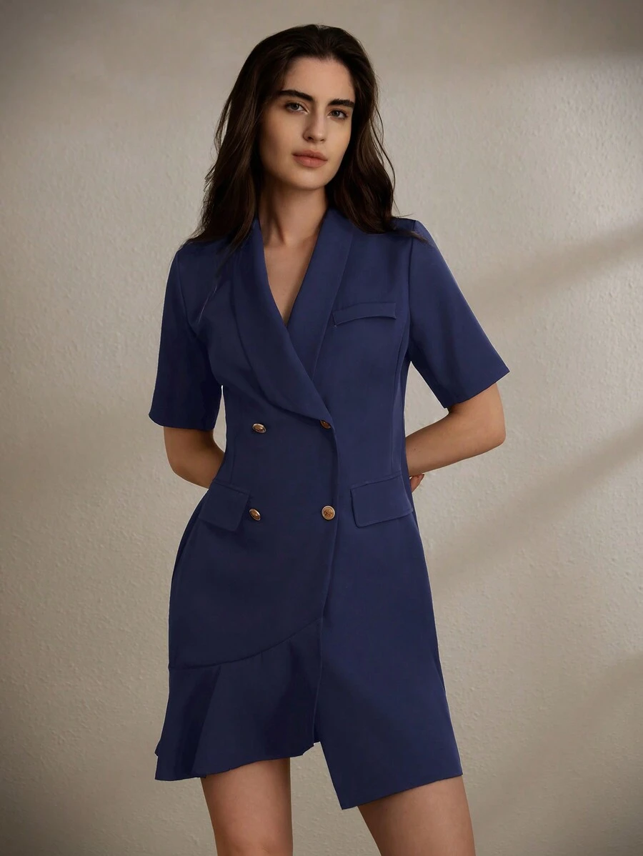 SHEIN BIZwear Solid Color Office Lady Short Sleeve Formal Dress With ...