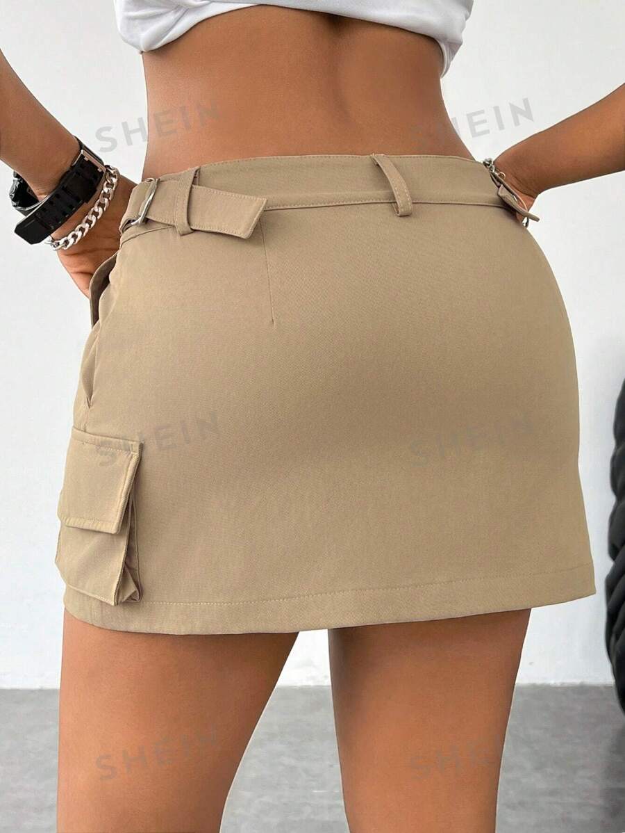 SHEIN Coolane Women's Summer Y2K Cargo Khaki Mini Skirts | SHEIN UK
