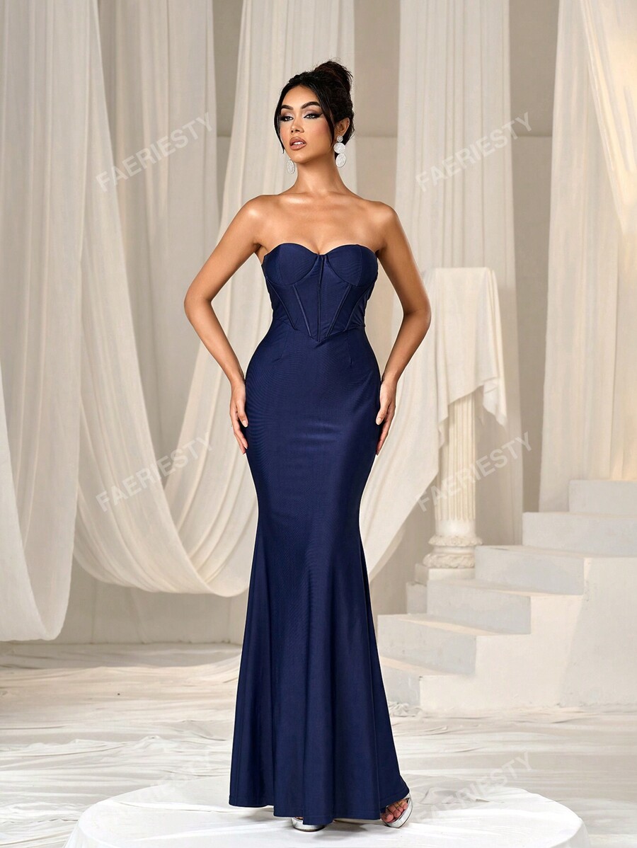 Faeriesty Rugloze Mermaid Hem Tube Formele Jurk Elegante Prom Avond Bruiloft Gast Jurk, Voor ...