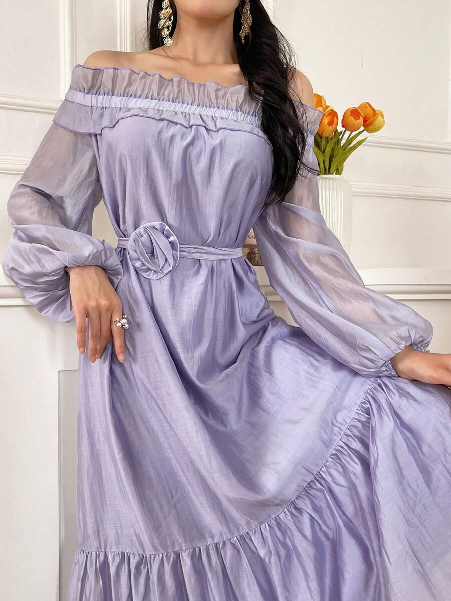 Modelyn Women's Solid Color Simple Style Daily Off Shoulder Dress Long Evening Dresses Fall ...