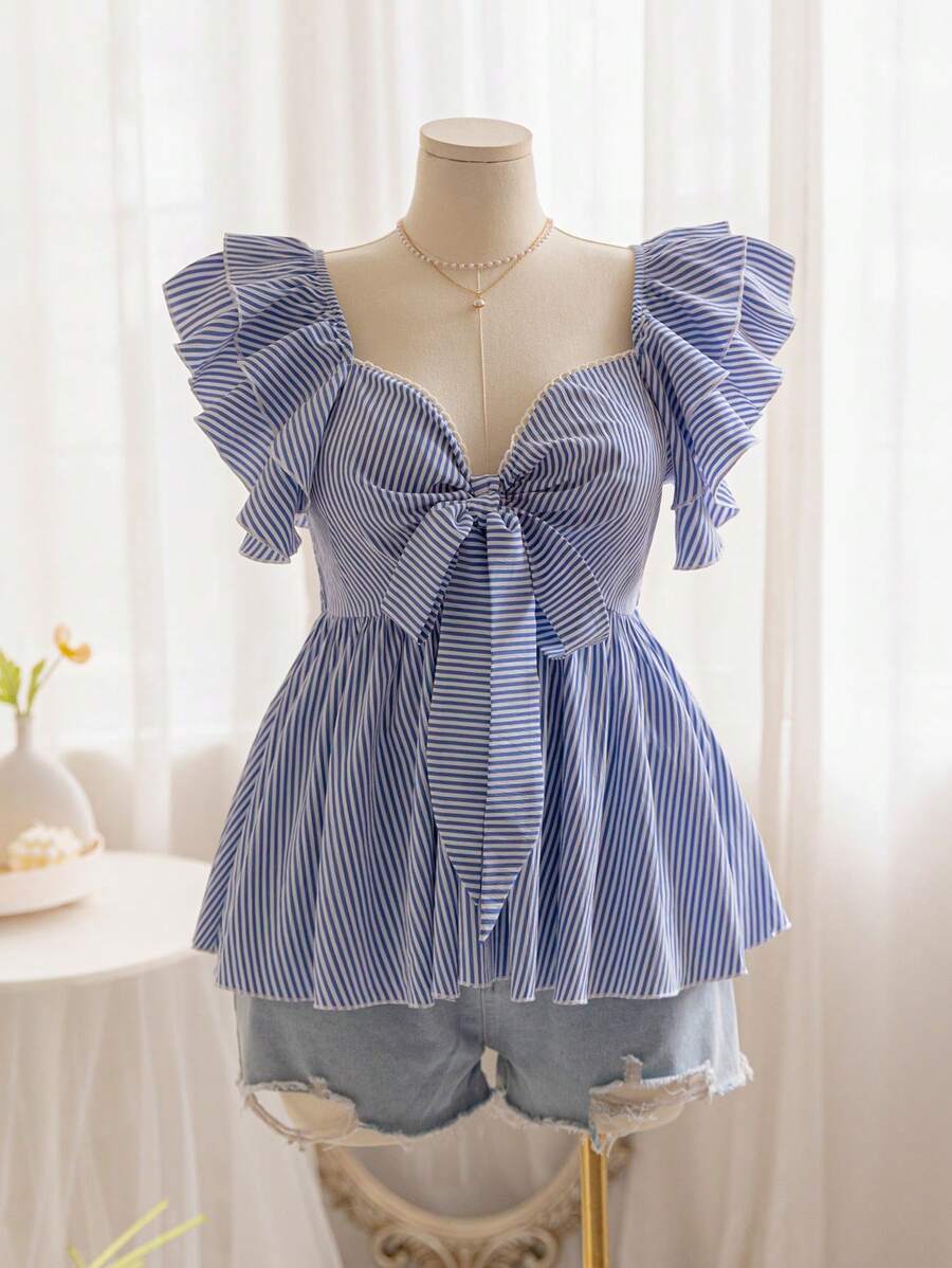 SHEIN WYWH Plus Size Women's Bow Tie Soft Bustle Waist-Hugging A-Line ...