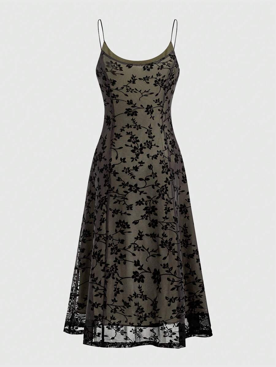 ROMWE Goth Victorian Gothic Style Flocked Floral Women's Spaghetti ...