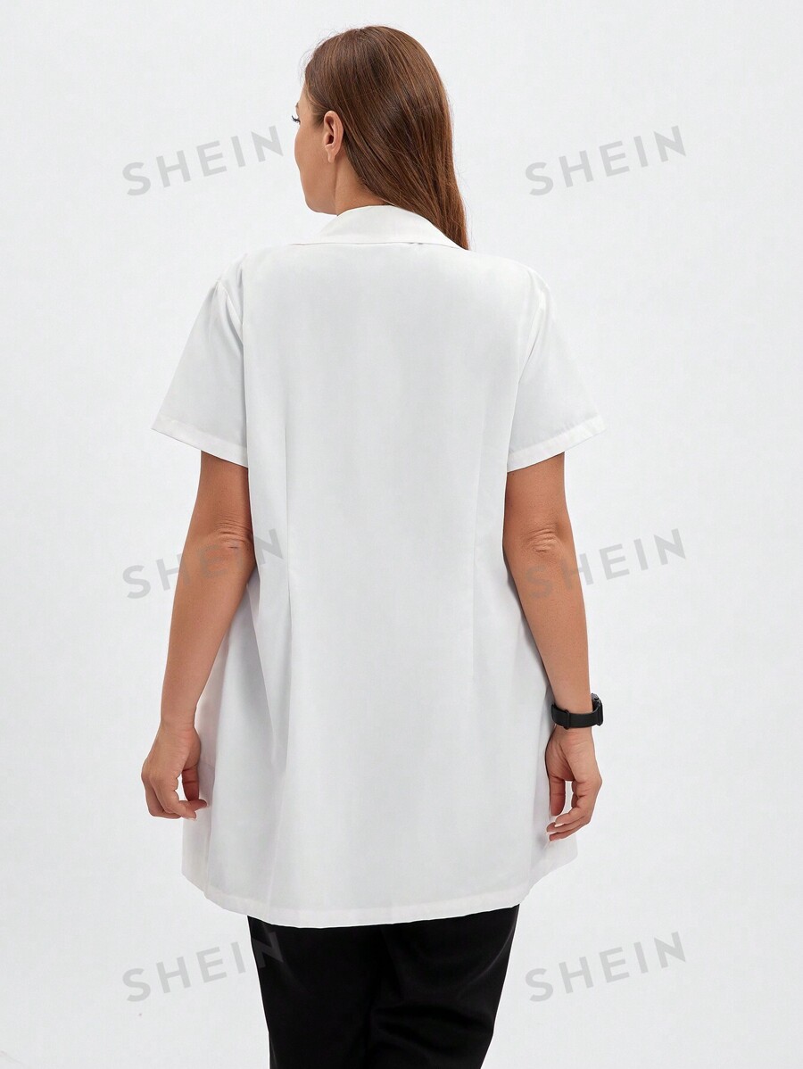 SHEIN TaskFit Plus Size Women's Scrubs Uniform Front Button Hospital ...