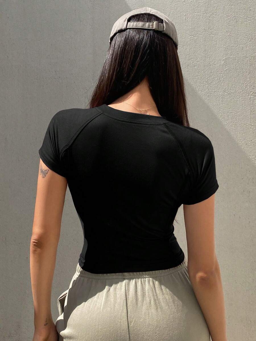 DAZY Sporty Women's Summer Slim Fit Short Sleeve T-Shirt With Letter Print And Raglan Sleeve ...