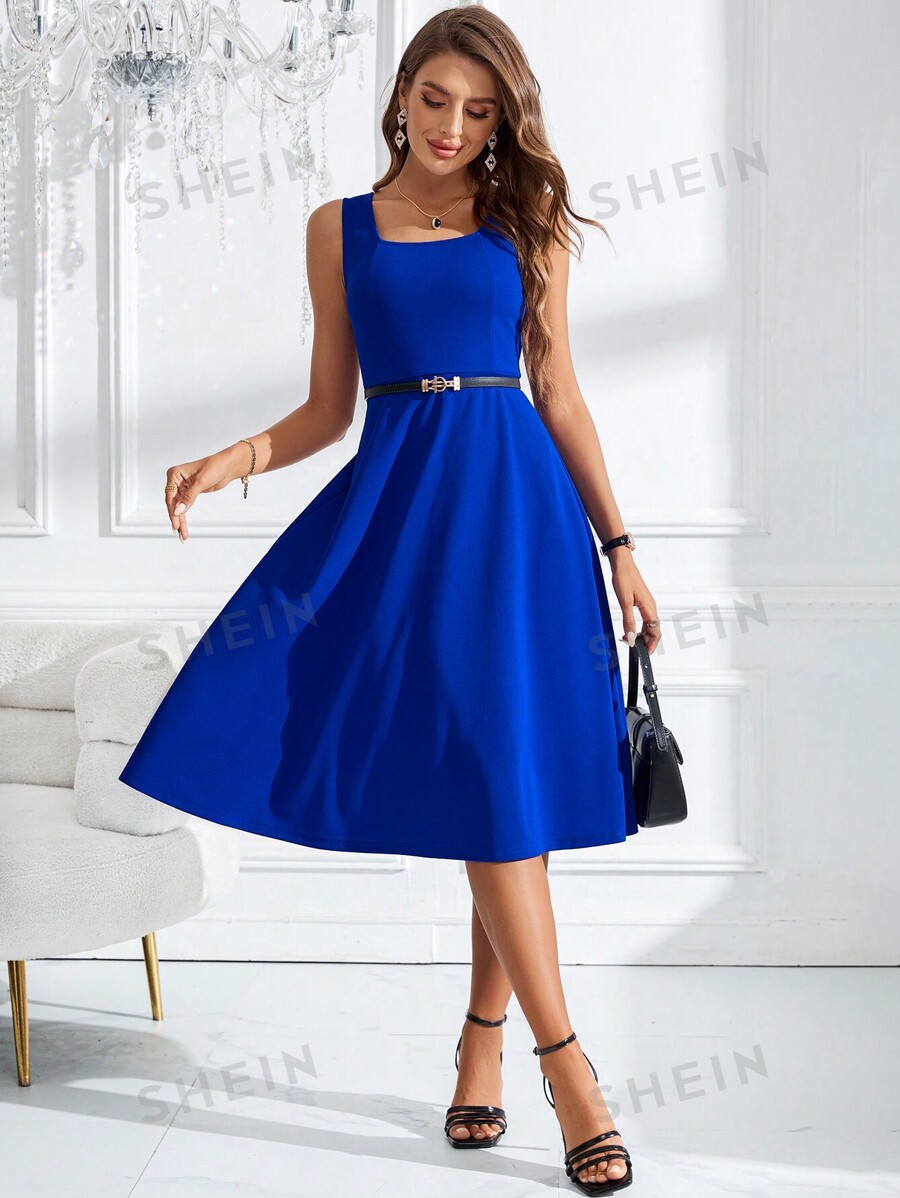 SHEIN Clasi Women's Solid Color Square Neck Sleeveless Summer Frenchy ...