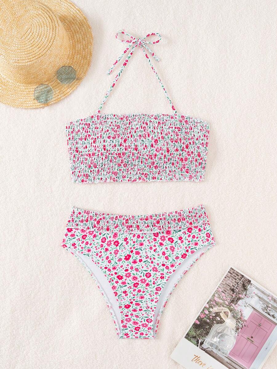 Shein Swim Mod Womens Summer Beach Ditsy Floral Halter Neck Tie Sexy