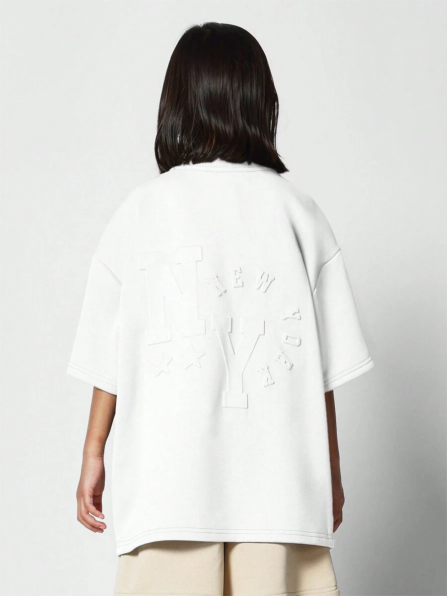 SUMWON Camiseta oversize con estampado en relieve para niña ...