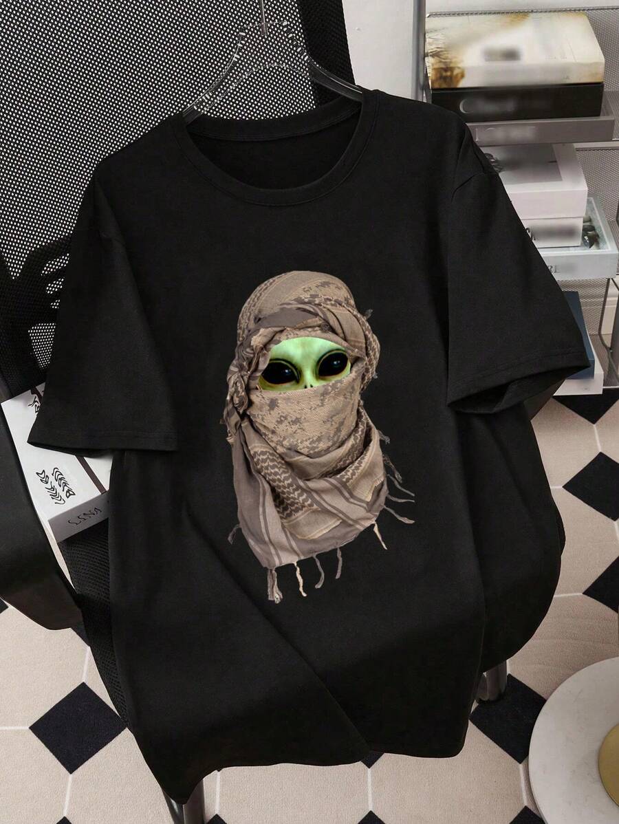 Men's Fashionable Alien Print Short Sleeve Casual T-Shirt | SHEIN USA